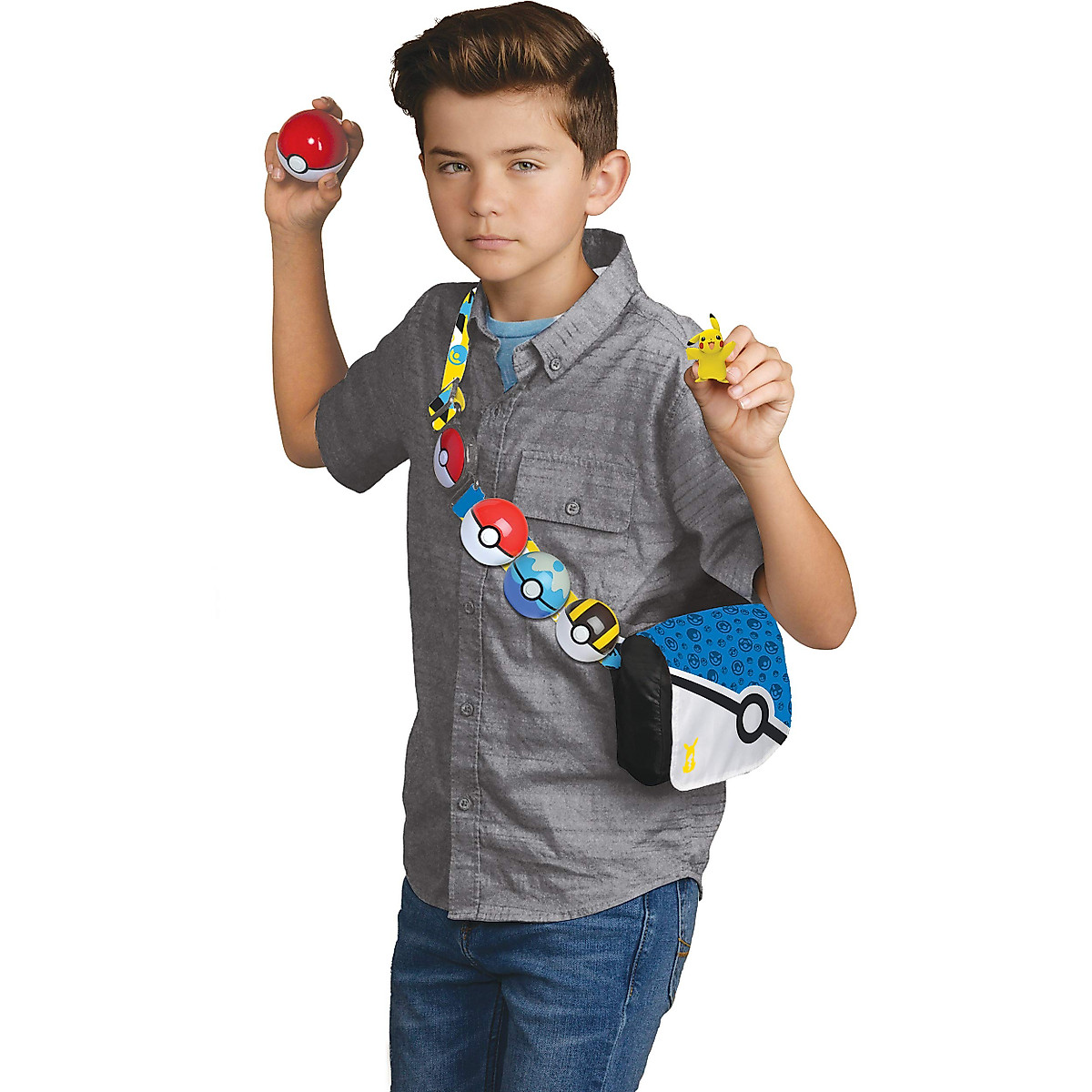 Pokémon Bandolier Set - Features a 2-Inch Pikachu Figure, 2 Clip ‘N’ Go Poke Balls/Belt, and a Carrying Bag - Folds Out Into Battle Mat for 2 Figures