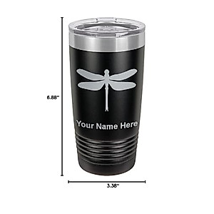 LaserGram 20oz Vacuum Insulated Tumbler Mug, Dragonfly, Personalized Engraving Included (Black)