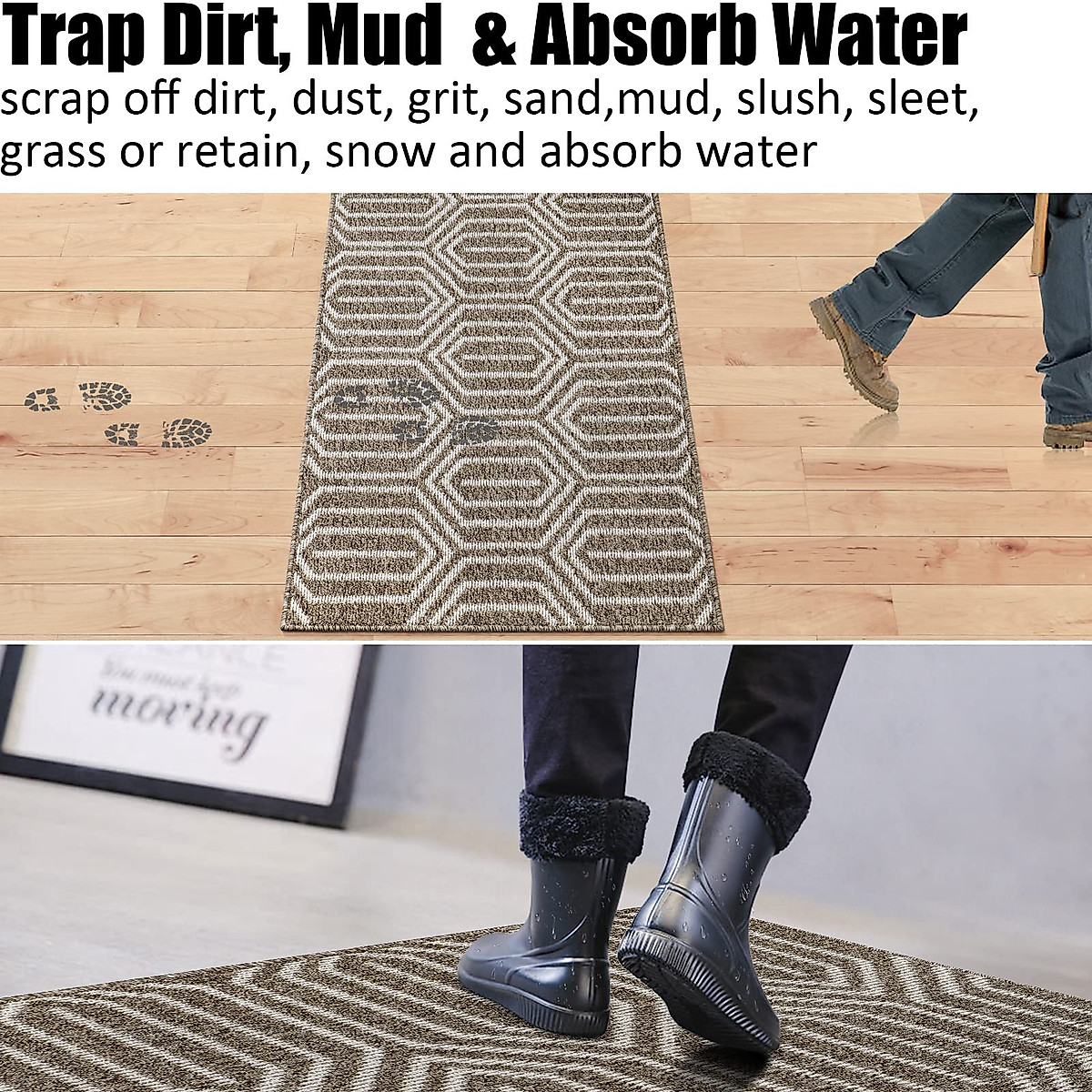 Indoor Doormat 36"x 59", Absorbent Front Back Door Mat Floor Mats, Rubber Backing Non Slip Door Mats Inside Entrance Door Runner Rug Mud Dirt Trapper, Machine Washable Low Profile-Brown Time Cloister