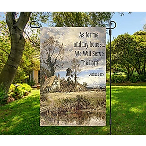 Double Sided Religious Garden Flag - As For Me And My House - We Will Serve The Lord - Inspirational Bible Verse Joshua 24:15 - Decorative Outdoor Christian Faith Flags - Yard Decor by Jolly Jon
