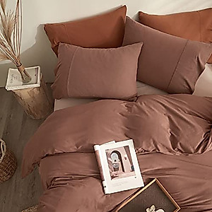 mixinni Brick Red Duvet Cover Queen Knitted Cotton Solid Color Simple Bedding Set Full Size Comforter Cover Queen Size Duvet Cover Set 1 Duvet Cover with Zipper Ties 2 Envelope Pillowcases