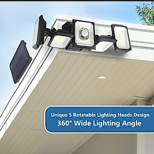 Solar Motion Lights Outdoor Indoor: LED Flood Light with 5 Heads Outside Security Lights Waterproof Solar Powered Light with 4 Lighting Mode - Solar Lighting for Inside House with Remote & Cord