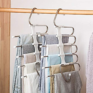 2 Pack Trouser Hanger Space Saving 5 in 1 Stainless Steel Magic Trousers Hanger