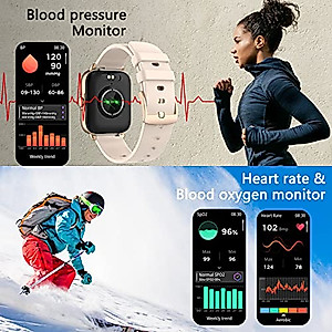 Smart Watch(Answer/Make Call) 1.7" Full-Touch Screen Smartwatch for Android & iOS Phones with Heart Rate & Sleep Monitor, Life Waterproof Activity Fitness Tracker Watch for Women Men & Kids, Gold