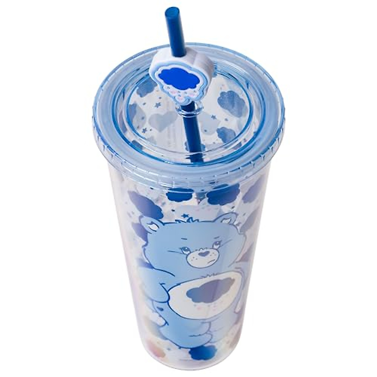 Silver Buffalo Care Bears Grumpy Bear Glitter Plastic Cold Cup with Lid and Straw Topper, 24 Ounces