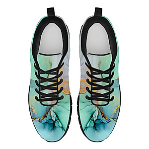 Marble Shoes for Women Men Running Walking Tennis Sneakers Green Marble Texture Print Shoes Gifts for Her Him,Size 5 Men/7 Women Black