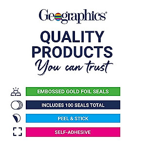 Geographics Gold Foil Award Certificate Seals, Embossed Official Seal of Excellence, 2 inch (Set of 100)