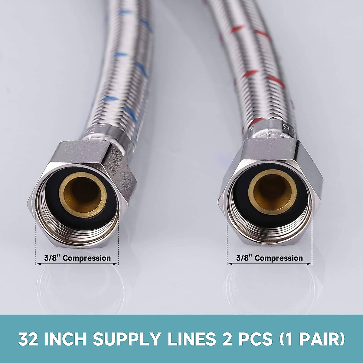 ARRISEA 32-Inch Long Braided Stainless Steel kitchen Faucet Supply Hose, Bathroom Faucet Connector Braided Supply Hose3/8'' Female Compression x M10 Male x 2 Pcs (1 Pair)