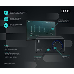 EPOS GSX 300 - External Computer Sound Card - High-Resolution Stereo & 7.1 Surround Sound - LED Volume Dial; Customizable Smart Button - Windows 10 Synchronized