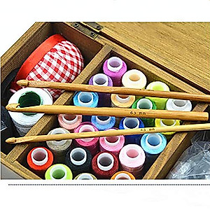LNKA Wooden Yarn Bowl for Knitting Crocheting in Velvet Bag – Handcrafted 7x3 inch Skein Holder to Keep Yarn Clean Wiht 12 Wooden Crochet Hooks (Size L:8.7"X3")
