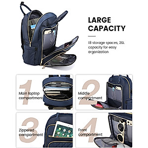 LOVEVOOK Laptop Backpack for Women, 15.6 Inch Computer Backpack for Teacher Nurse with Water Resistant, Lightweight Travel Work Backpack with USB Charging Port, Quilted Commuter Backpack purse, Blue