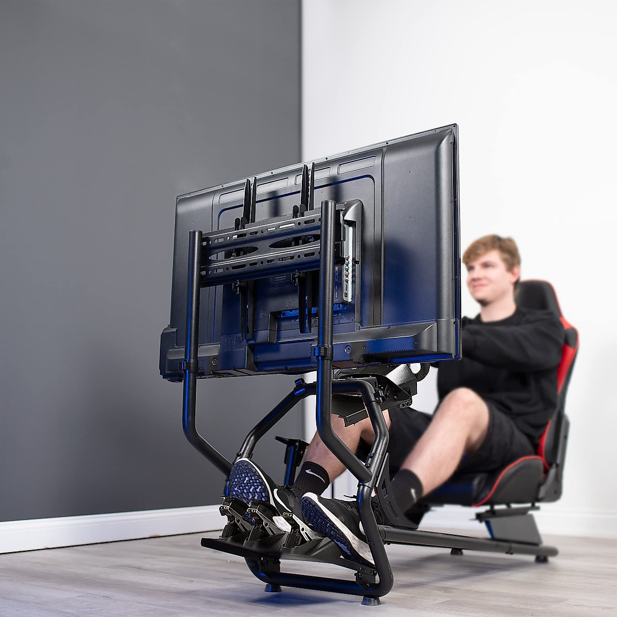 VIVO Racing Simulator Cockpit with TV Mount, Wheel Stand, Gear Mount, Chair and Frame Only, Fits Logitech, Thrustmaster, Fanatec, Compatible with Xbox One, PlayStation, VESA 400x400, STAND-KIT-RACE1B