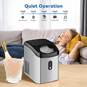 Garvee Compact Nugget Ice Maker, 33 lbs/Day Countertop Ice Maker with Soft Chewy Pellet Ice, Pebble Ice Machine with Ice Scoop & Basket for Home, 6 Minutes Ice Making, One-Click Operation, Low Noise