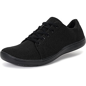 WHITIN Men's Fashion Barefoot Knit Minimalist Sneakers Wide Fit Toe Box Low Drop Sole Size 9 Minimus Casual Minimal Laces Up Shoes Flat All Black 42