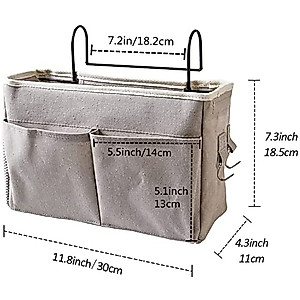 FYY Bedside Caddy, Bedside Hanging Organizer with 4 Pockets and 2 Hooks for Bunk and Hospital Beds, College Dorm Rooms Bed Rails, Can be Placed Bottle, Books, Mobile Phones, Tablets, Keys Grey