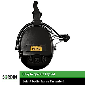 Sordin Supreme PRO X Neckband Safety Ear Muffs - With Gel Seal Hygiene Kit - Active Hearing Protection SNR: 25dB - Black - 76302-X-02-G-S