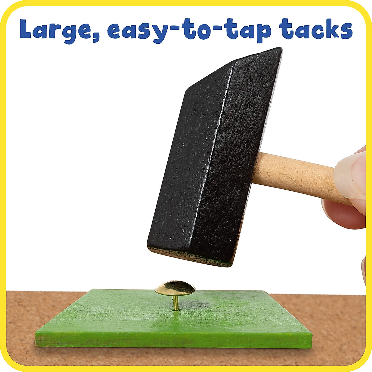 READY 2 LEARN Tack A Tile - Wooden Hammer Toy for Kids Aged 4 and up - 100 Shapes - Big Corkboard - Kid-Friendly Tacks - Foster Imagination, Fine Motor Skills and Reasoning