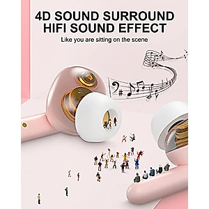 True Wireless HiFi Earbuds，Bluetooth Headphones with 4 Speakers,Hi-Res Audio 30H Playtime Earphones with LED Display Charging Case, Touch Control in-Ear Earbuds with Mic for Phones Games Sports Pink