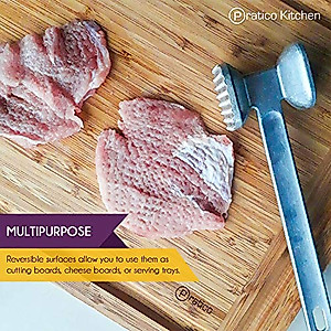 Pratico Kitchen Bamboo Cutting Board and Serving Tray with Juice Groove Set, 18 x 12 and 8 x 6 inch Boards