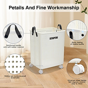 KEIGPERIcollapsible laundry baskets,laundry basket with wheels,foldable laundry basket,With wheels and handles, it is easy to move and can be folded to save space. (White, large)