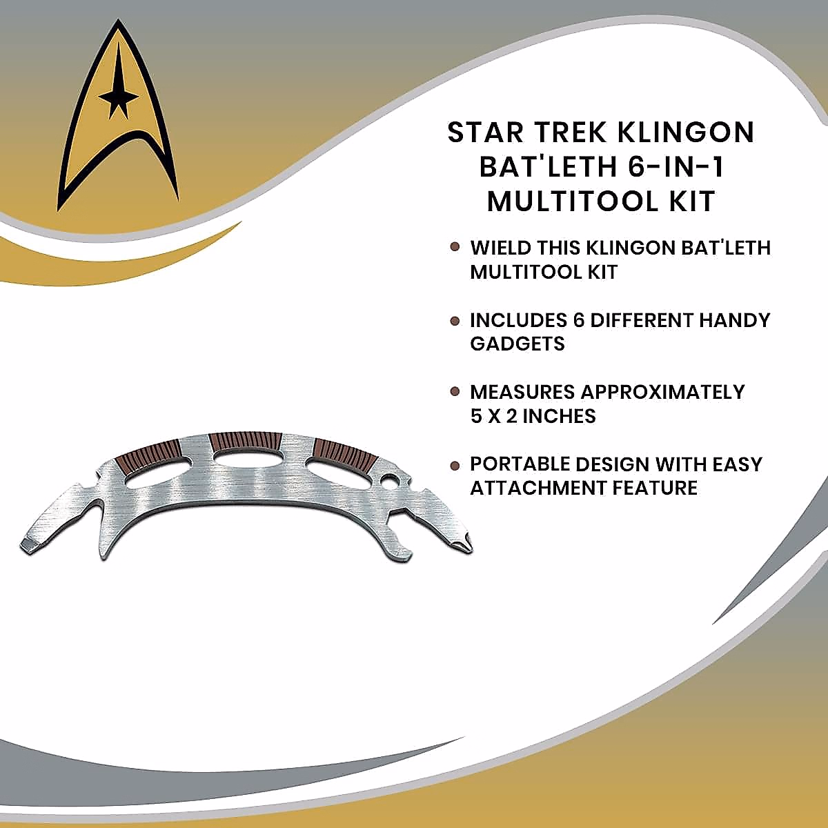 Star Trek Klingon Bat'leth 6-In-1 Multitool Kit | Includes Screwdriver, Wrench, Bottle Opener, Cord Cutter, Hand Tools | Pocket-Sized Portable Survival Camping Tool