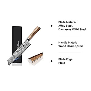 FUJUNI Kiritsuke Damascus Chef Knife 8 inch Kitchen VG-10 Damascus Super Steel 67-Layer Razor Sharp Kiritsuke Knife with Natural Wood Handle Gift Box for Home and Restaurant