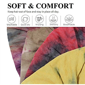 CAKURE Boho Wide Headbands Tie-Dyed Head Bands Thick Head Wraps Knotted Hairbands Elastic Non-Slip Turban SweatBands Hair Fashion Bands for Women and Girls Pack of 4 (Type A)