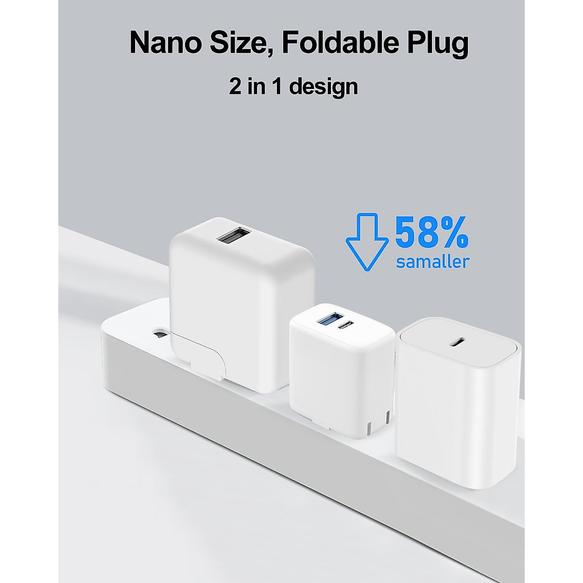 20W Dual Port Fast Charger for iPad 9th 8th 7th Generation 10.2 inch, iPad Air 3/2, iPad Mini 5, Foldable Wall Charger with 6.6ft USB-C to Lightning Fast Charging Cable