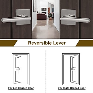 HOSOM 6 Pack Passage Door Handles Interior Door Levers for Hallway, Closet Doors Heavy Duty No Locking Door Handle Set, Satin Nickel Finished with Square Plate