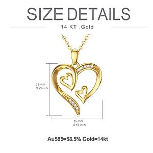 SISGEM 14K Real Gold Heart Necklace for Women,Yellow Gold Love Pendant Necklace Triple Hearts Jewerly Gifts for Birthday Anniversary 16+1+1 inch