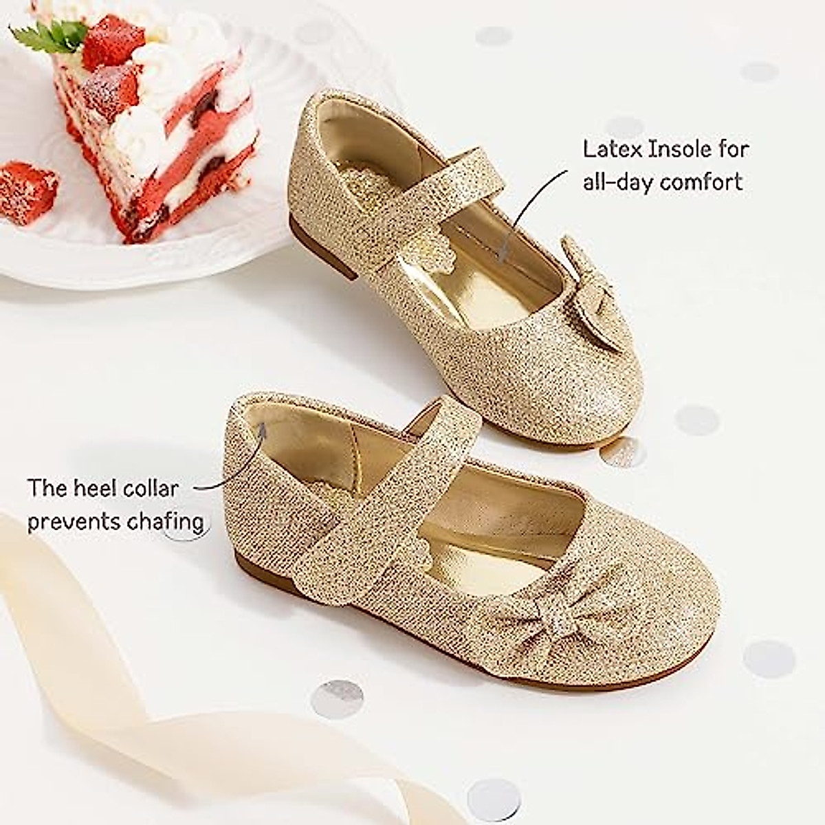 DREAM PAIRS Girls Mary Jane Side Bow Flower Girl Ballerina Flats Dress Shoes, Gold/Glitter - 8 Toddler (Angel-5)