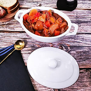 jinsongdafa Casserole Dish with Lids,1.9 Quart French White Ceramic Tureens, 12.1x7.3 Baking Dish, Serving Tureen Soup, for Casseroles, Lasagna Cookware Set, Microwave, Oven Safe