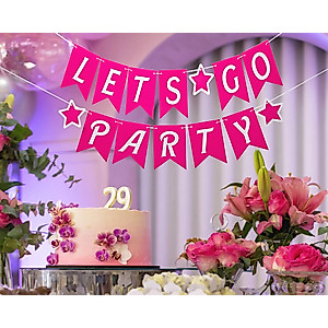 UOREND Pink Let's Go Party Banner,Pink Themed Bachelorette/Birthday/Engagement/Bridal Shower Party Decorations,Let's Go Girls Sign,Hot Pink Glitter,Makeup,Pink Doll,21st Birthday Party favors,Photo Booth Prop