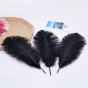 24pcs Natural Black Ostrich Feathers 10-12inch (25-30cm) for Wedding Party Centerpieces，Flower Arrangement and Home Decoration.