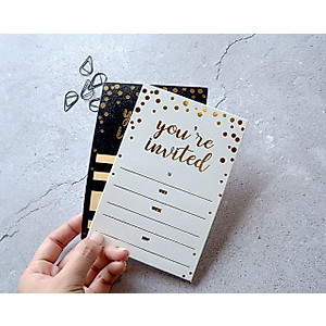 50 Pack Invitation Card - Elegant Greeting Cards ‘’You Are Invited’’ In Gold Foil Letters – For Wedding, Bridal Shower, Baby Shower, Birthday Invitations - 52 Kraft Envelopes Included - 4" x 6"