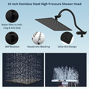 Hibbent All Metal High Pressure Rainfall 10 Inch Shower Head/Handheld Showerhead Combo/ 12 Inch Adjustable Curved Shower Extension Arm, 7-Spray, 71-inch Hose, Adhesive Showerhead Holder, Matte Black