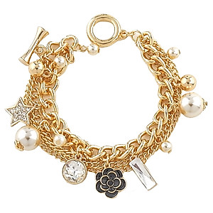 Fashion Jewelry designer inspired statement gold tone chain boho chic charm bracelet for women (Clover)