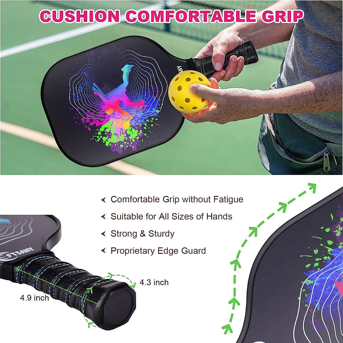 Pickleball Paddles, Carbon Fiber Pickleball Paddle Set of 2 Polypropylene Honeycomb Core, Graphite Pickleball Racket Set with 2 Pickleball Racquets Indoor Outdoor Ball, and 1 Pickleball Bag