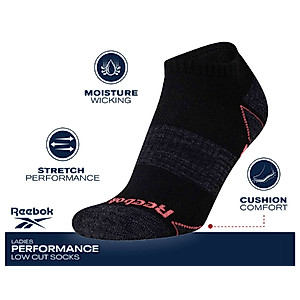 Reebok Women's No Show Athletic Breathable Low Cut Cushioned Socks (12 Pack), Size 4-10, Solid Black