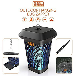 BLACK+DECKER Bug Zapper, Electric UV Insect Catcher & Killer for Flies, Mosquitoes, Gnats & Other Small to Large Flying Pests, 1 Acre Outdoor Coverage for Home, Garden & More, Free Bulb Included