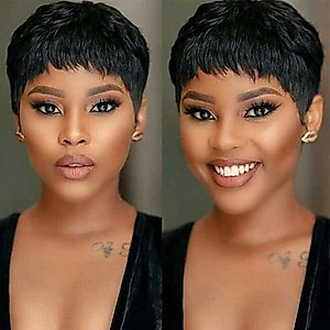 GABRIELLE Short Human Hair Pixie Cut Wigs 100% Human Hair Cute Wig Short Pixie Wigs for Black Women Natural Boy Cut Wigs (Pixie Cut, 1B#)