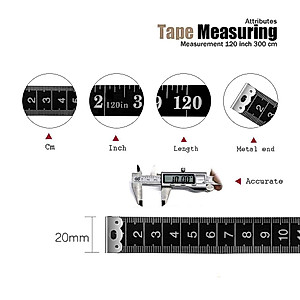 Tape Measure Body Measuring Tape, 120 Inch Soft Fabric Measuring Tape for Sewing Cloth Measurement, Double Scale Tailor Ruler for Weight Loss Medical Measurement Nursing Craft(2 Pack/Black)