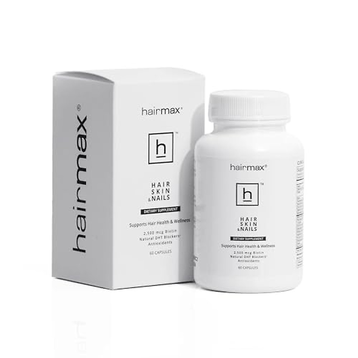 HairMax Hair, Skin and Nails Dietary Supplement – Hair Loss & Hair Regrowth Treatment. 2500mcg Biotin, DHT Blocker, MSM & Antioxidants, 60 Capsules