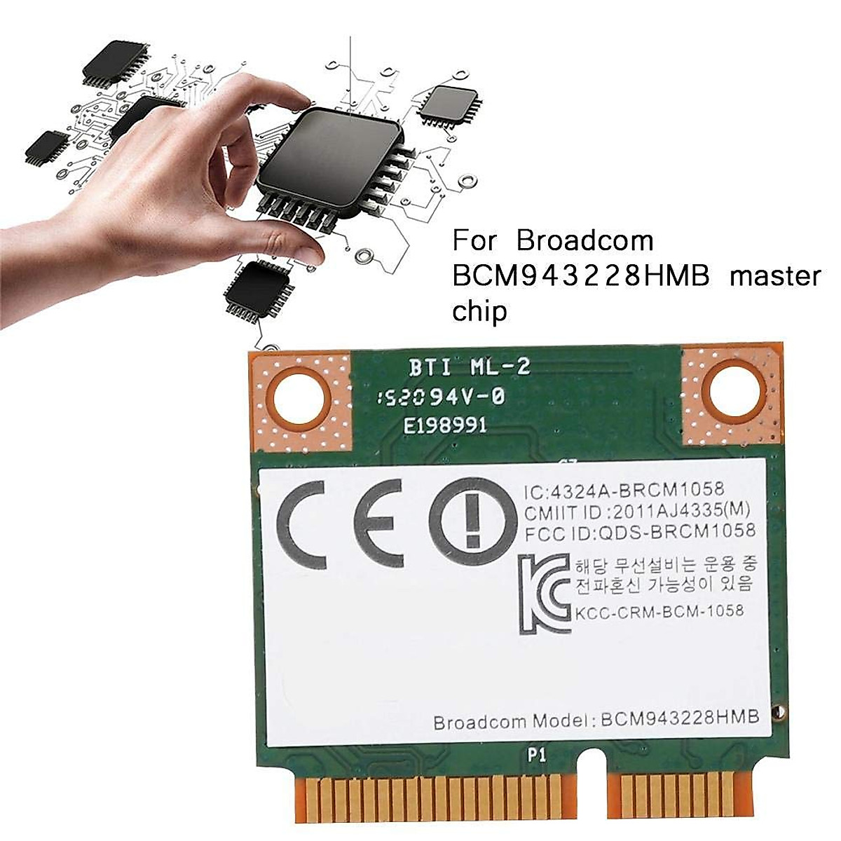 Mini PC-E Wireless Network Card,Bluetooth 4.0 300Mbps 2.4 and 5 GHz Dual-Band PCI-E Wireless LAN Card,Suitable for Broadcom BCM943228HMB,Suitable for Windows 2000/XP/VISTA/7