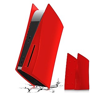 Frusde PS5 Plates, Hard Shockproof PS5 Faceplates for PS5 Console, ABS Anti-Scratch PS5 Console Cover Dustproof PS5 Replacement Shell Plates for PS5 Console Disc Edition - Red