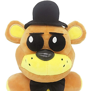 KEOGAU Golden Freddy Black Hat ( in Stock US) - Five Nights Freddy's - Fazbear Collectible Figure - F-N-A-F Nightmare Plush (Golden Bear ) 7''/Toy, Golden Bear Black Hat