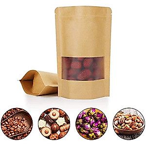 Stand Up Pouch Bags 50 Pcs Kraft Bags with Window Zip Sealable Bags for Food Resealable Bags for Small Business 4x6 Inches