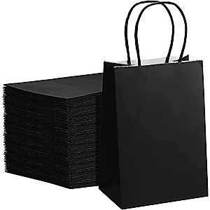 GSSUSA 100Pcs Black Paper Bags, 5.25x3.75x8 Small Gift Bags, Paper Bags with Handles Bulk, Bags for Small Business, Sturdy Kraft Paper Bags, Retail Shopping Bags, Party Favor Bags, Birthday Gift Bags