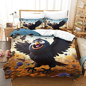 ESSAHI Raven 3D Printed Crow Bedding Set Comforter Covers Quilt Cover Duvet Cover with Pillowcases for Childrens and Adults Microfiber 3 Pieces with Zipper Closure Queen（228x228cm）
