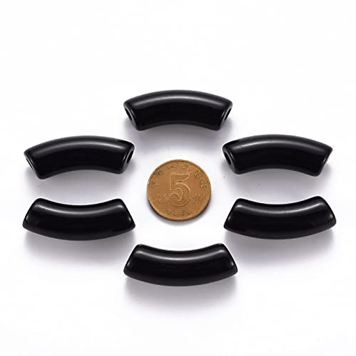 Spritewelry 133pcs/500g Opaque Acrylic Beads Imitation Gemstone Curved Tube Black Twist Long Tube Curved Spacer Tube Hollow Finding Beads Seed Loose Glass Beads for Jewelry Making